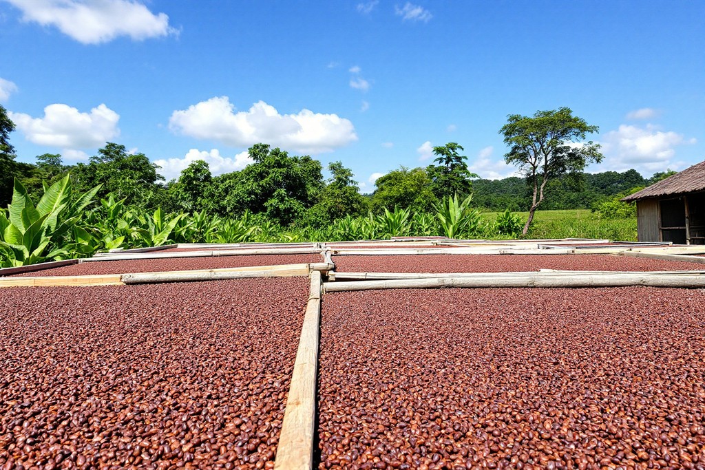 Traditional cacao drying methods - 100% CHOCO